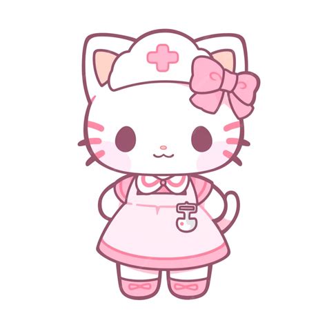 Enfermera De Gatito De Dibujos Animados Con Un Vestido Rosa Y Un Lazo