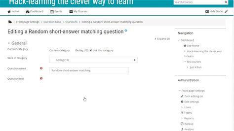 Moodle 3 Random Short Answer Matching Question Youtube