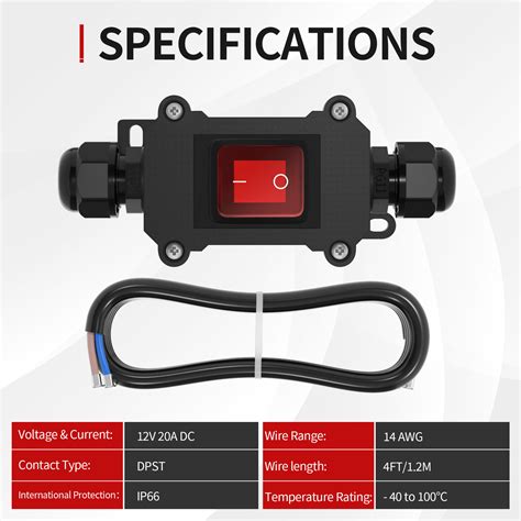 12v Dc 30a On Off Ip66 Waterproof Inline Cord Switch With Red Light Daier