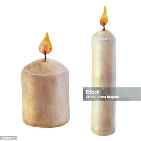 할로윈 새해 크리스마스를 장식하기 위해 흰색으로 분리된 수채화 물감이 있는 흰색 양초 흰색 배경에 분리된 그림입니다 겨울에 대한