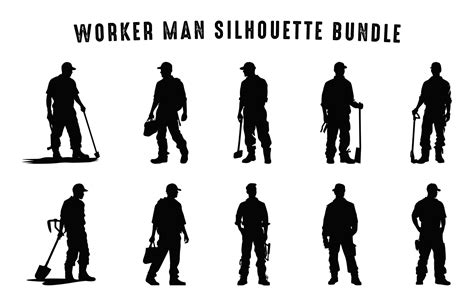 Worker Man Black Silhouette Set Working People Silhouettes Clip Art