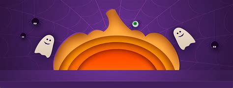 보라색 연단 제품 디스플레이 할로윈 호박 배경 디자인 거미와 친절한 유령 3d 종이 아트 추상 최소 기하학적 모양 템플릿 배경