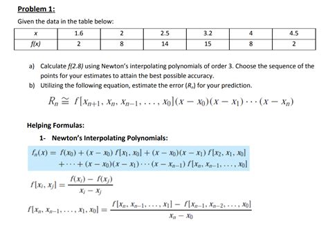 Solved Problem 1 Given The Data In The Table Below х 16 2