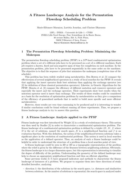 pdf a fitness landscape analysis for the permutation flowshop