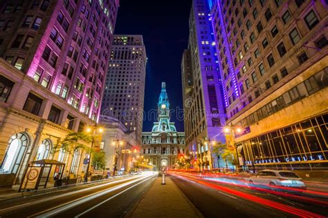 Broad Street And City Hall At Night In Center City Philadelphia