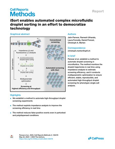 Pdf Isort Enables Automated Complex Microfluidic Droplet Sorting In