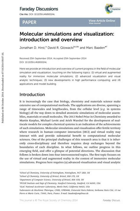 Pdf Molecular Simulations And Visualization Introduction And Overview Dokumentips