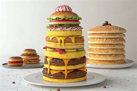 Stacked Layers Pancakes Burgers Generated Using Ai Stock Illustration