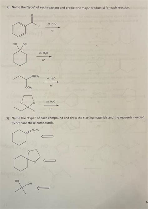 solved 2 name the type of each reactant and predict the