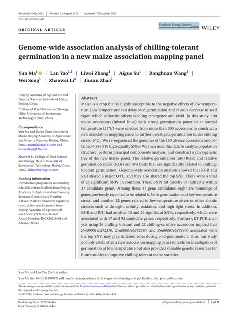 Pdf Genome‐wide Association Analysis Of Chilling‐tolerant Germination