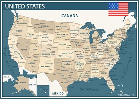 United States Map Vector Vintage Dark Blue Beige Customizable Layered