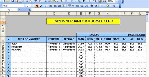 Descargar Planilla Excel Cálculo de PHANTOM y SOMATOTIPO PerfilAntropométrico
