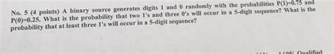 Solved A Binary Source Generates Digits 1 And 0 Randomly