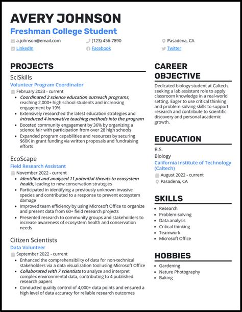 3 Freshman College Student Resume Examples For 2025