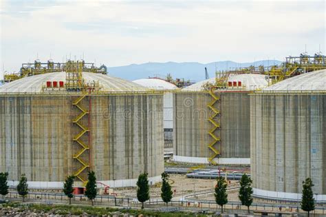 Lng Gas Terminal Large Storage Reservoirs In Barcelona Port Liquefied Natural Gas Supply Stock