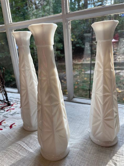 Milk Glass Vases Set Of 3 Vintage Striking White Vases Etsy