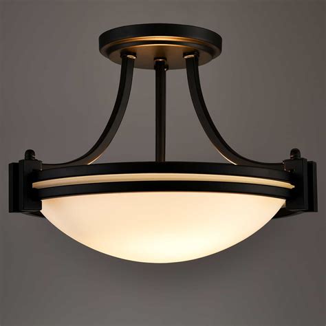 Milk Glass Semi Flush Mount Black Ceiling Light Fixture Claxy