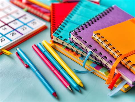 School Setup With Vibrant Notebooks And A Calendar On A Clean Desk