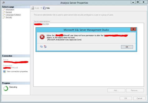 sql server administrator permissions on a ssas database database