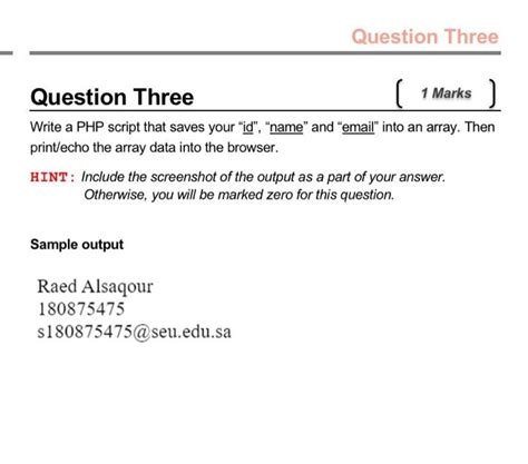 Solved Question Three 1 Marks Question Three Write A Php