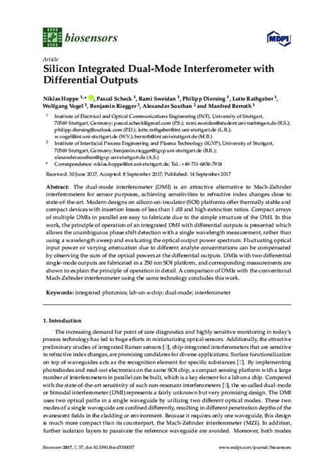 Pdf Silicon Integrated Dual Mode Interferometer With Differential Outputs Rami Sweidan Phd