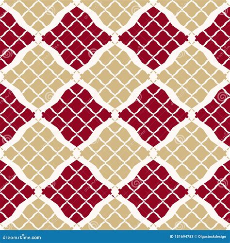 Gold And Red Geometric Seamless Pattern In Oriental Style Diamond Grid Ornament Stock Vector