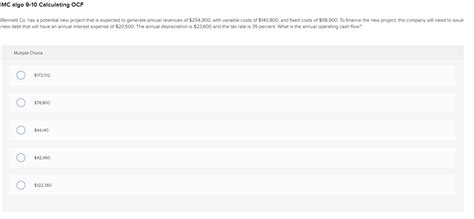 solved mc algo 9 10 calculating ocf bennett co has a