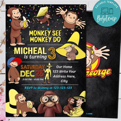 Curious George Printable Party Invitations Curious George Birthday