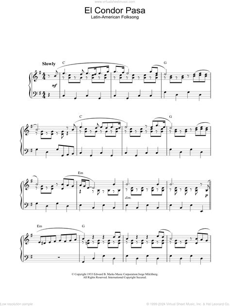 El Condor Pasa Sheet Music For Piano Solo Pdf