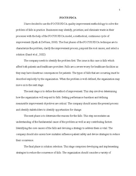 Focus Pdca Pdca 1 Focus Pdca I Have Decided To Use The Focus Pdca