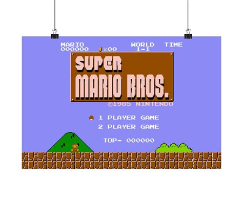 Super Mario Bros Retro Gaming Classic Title Screen Press Start Player