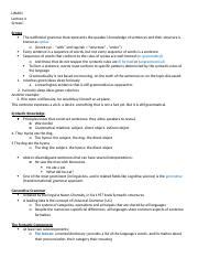 Lecture Syntax I Notes Docx LINA Lecture Syntax I Syntax The Subfield Of Grammar That