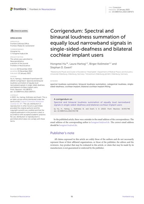 Pdf Corrigendum Spectral And Binaural Loudness Summation Of Equally