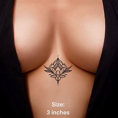 Ornamental Heart Floral And Leaves Dotwork Sternum Temporary Tattoo