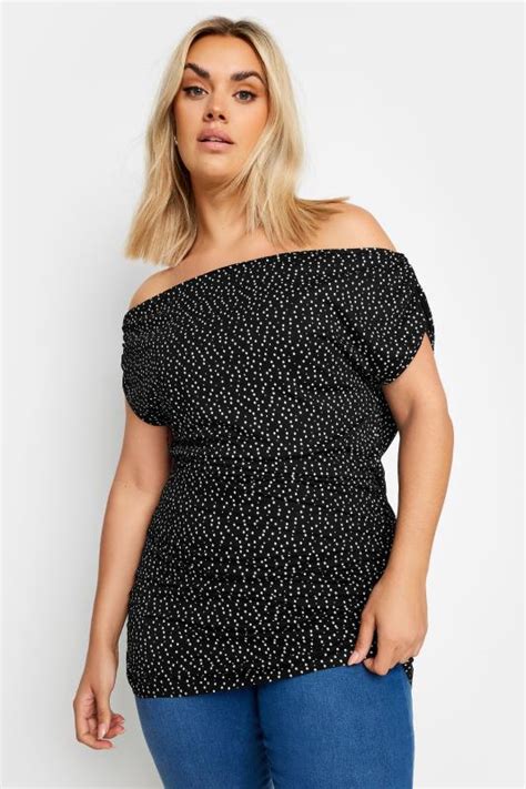 Yours Plus Size Black Polka Dot Bardot Top Yours Clothing