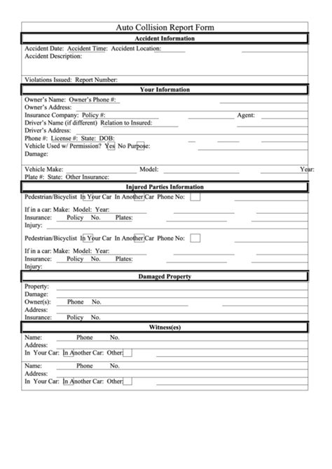 Auto Collision Report Template Printable Pdf Download