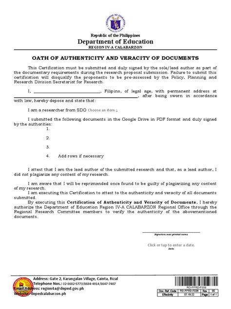 Oath Of Authenticity And Veracity Of Documents Pdf Authentication Computer Security