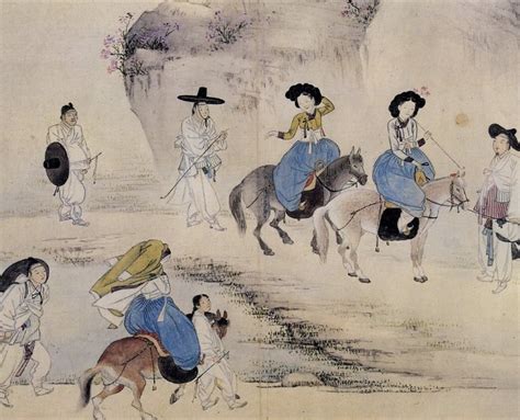 이 곳 저 곳 어디에선가 관찰하는 사람 연소답청 年少踏靑 젊은이들의 봄 나들이 신윤복