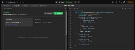 I Solved A Problem On Leetcode Merge Two Sorted Lists Sahil Kumar Posted On The Topic Linkedin