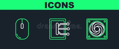 Set Line Computer Cooler Mouse And Tablet Icon Vector Stock Illustration Illustration Of