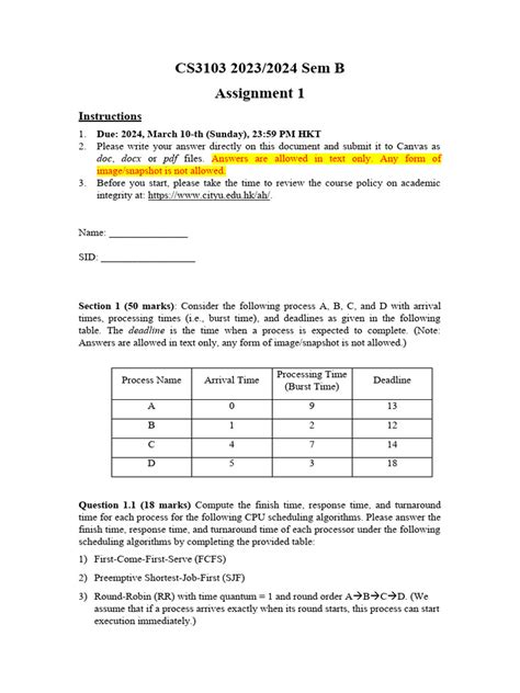 Assignment 1 Answersheet 20240224 Pdf Scheduling Computing
