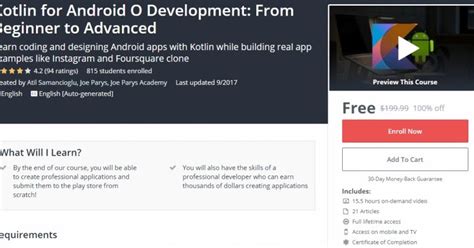 100 Off Kotlin For Android O Development From Beginner To Advanced Worth 19999