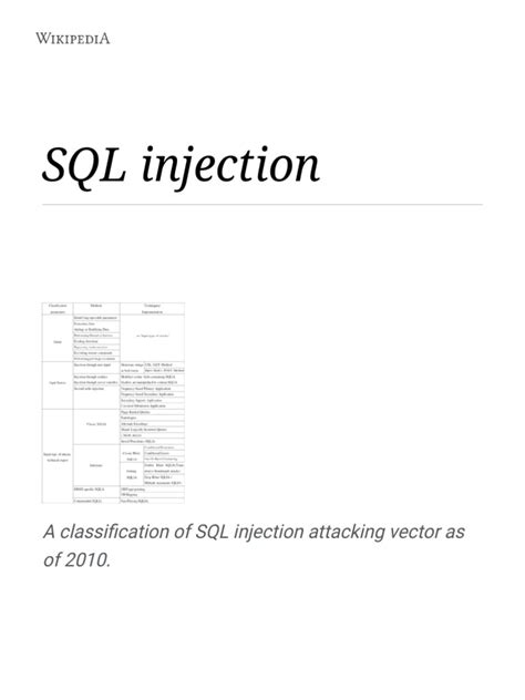 Sql Injection Classification And Vectors Pdf Cybercrime Cyberspace