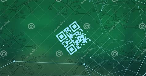 Composition Of Network Of Connections With Qr Code And Icons On Green
