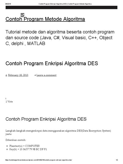 Contoh Program Enkripsi Algoritma Des Contoh Program Metode Algoritma Pdf