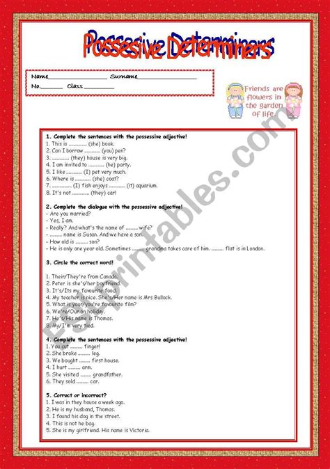 Possesive Determiners Esl Worksheet By Kujuminnos
