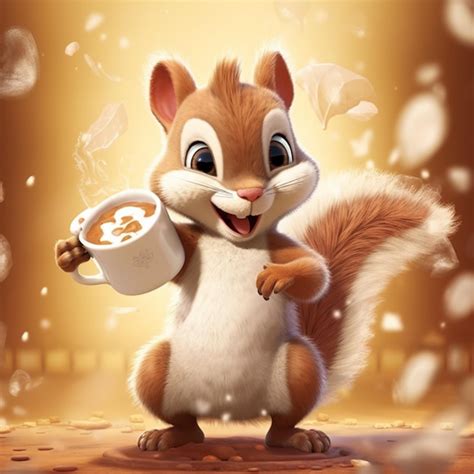 Squirrel Drinking Coffee 