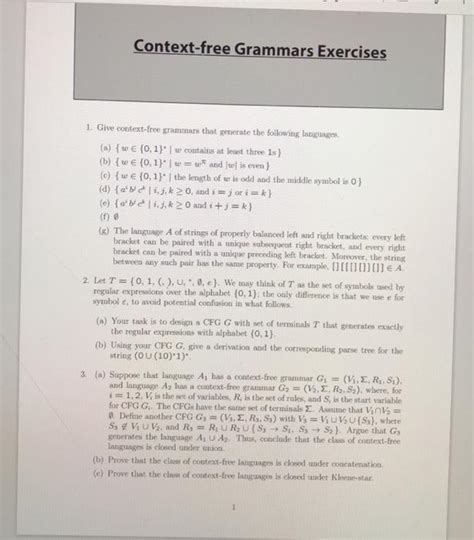 solved context free grammars exercises 1 give context free