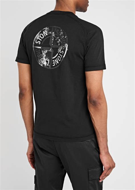 Stone Island Logo Printed Cotton T Shirt Black Stone Island