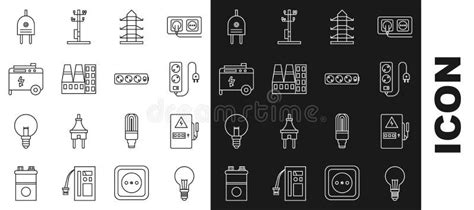 Set Line Light Bulb With Concept Of Idea Electrical Panel Extension Cord High Voltage Power